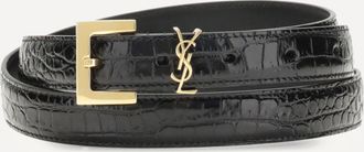 Saint Laurent Crocodile-effect Cassandre Belt Female 90