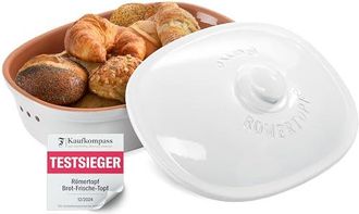 Römertopf Römertopf Brottopf weiß 6,5 Liter - ovaler Brotbehälter aus natürlicher Keramik mit Deckel - zur Aufbewahrung von Brot, Brötchen, Obst & Gemüse - atmu