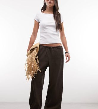 Weekday Schlupfhose aus Leinenmix in Schokobraun mit weitem Bein-Brown