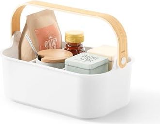 Umbra Bellwood Bin stapelbarer Behälter, Organizer mit entnehmbaren Trennwänden, Weiss/Natur, 28x17x13 cm, Mittel