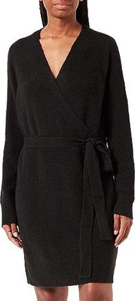 Pieces PCELLEN LS Wrap Knit Dress Noos BC QX Robe, Black, 54/56/grande Taille Femme