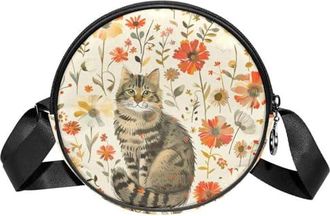Generic Sac &agrave; bandouli&egrave;re rond pour femme, joli chat, petit sac &agrave; bandouli&egrave;re avec fermeture &eacute;clair, bretelles r&eacute;glables, sac &agrave; main rond d&eacute;contract&eacute; pour fem