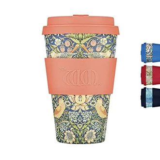 Ecoffee Cup William Morris 400ml (14oz) Gobelet Réutilisable - À Base de Plantes, Sans BPA, Léger, Compatible Lave-Vaisselle & Micro-ondes - Strawberry Thief