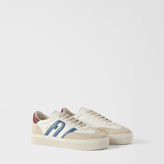 Furla Allegra Sneaker Talco H Wei&szlig; Dreifarbiges Kalbsleder + Wildleder Damen