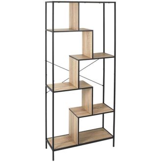 Altobuy ENDIS - Etag&egrave;re 6 Niveaux Aspect Bois et M&eacute;tal Noir