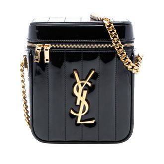 Saint Laurent Black Patent Vicky Vanity Bag