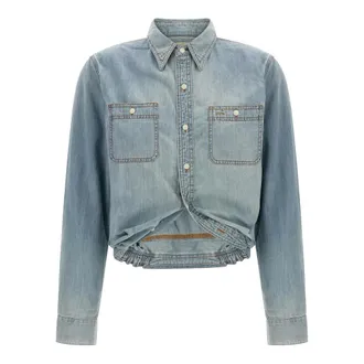 R13 Femme, Blouses et Chemises, Bleu, Taille: 40 FR Chemise en jean en coton &agrave; nouer