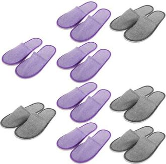 UPKOCH Lot de 10 Paires de Pantoufles Jetables Antid&eacute;rapantes pour Invit&eacute;s en Coton-Lin &Eacute;pais Tailles Homme Couleurs Gris et Violet pour H&ocirc;tel Spa et Usage I
