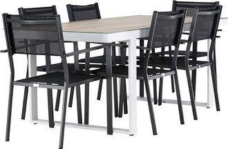 ebuy24 Merlo Gartenset Tisch 90x200cm wei&szlig;, 6 St&uuml;hle schwarz
