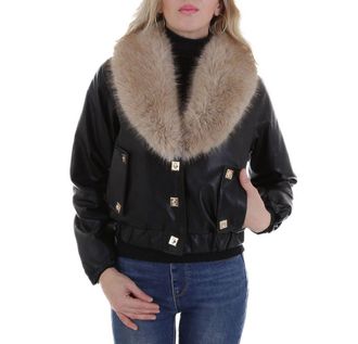 Ital-Design Lederimitatjacke Damen Jacke mit Kunstfellkragen - Eleganz f&uuml;r jede Gelegenheit (90763996) Dekofell Gef&uuml;ttert Winterjacke in Schwarz