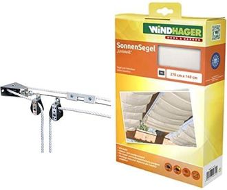 WINDHAGER Montageset Seilzugsystem, Montage-Komplett-Set zum Spannen und Verschieben von Markisen und Sonnensegel, 10884 weiß & Sonnensegel