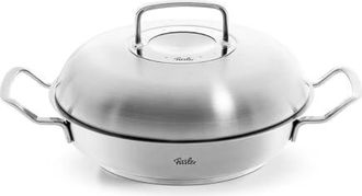 FISSLER Original-Profi Collection/Edelstahl-Servierpfanne rund (2 L, Ø 24 cm) mit Hochraum-Deckel, novogrill Bratfläche, Innenskalierung - Induktion, 084-388-