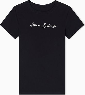 A|X Armani Exchange Womens Short Sleeve Front Signed Logo T-Shirt, Black, XXL