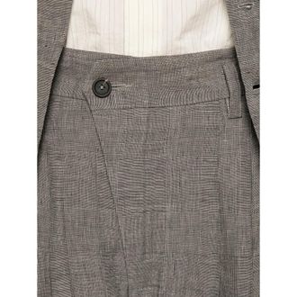 Ziggy Chen Wide-Leg Grey Check Linen Trousers - Gray