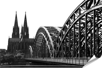 Islandburner XXL Bild Poster K&ouml;lner Dom K&ouml;ln Br&uuml;cke Kathedrale Schwarz Wei&szlig; Premium Bilder Fotodruck ILSJ-PGR