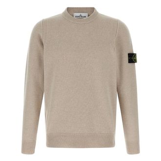 Stone Island Beige Rippstrickpullover mit Abzeichen - - Knitwear - Herren - Beige - M