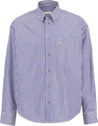 Ami Homme, Chemises, Bleu, Taille: XL Cotton Embossed Striped Boxy Shirt