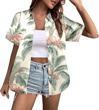 Generic Chemise tropicale amusante pour femme - Chemise hawa&iuml;enne des Cara&iuml;bes - Plage hawa&iuml;enne - Palmier - V&ecirc;tements &agrave; manches courtes - Chemise d&eacute;contract&eacute;