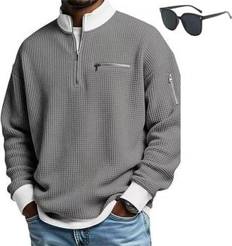 Generic Sweat d&eacute;contract&eacute; &agrave; fermeture &eacute;clair contrast&eacute;e pour homme, d&eacute;contract&eacute; et simple gaufr&eacute; pour homme, gris, S