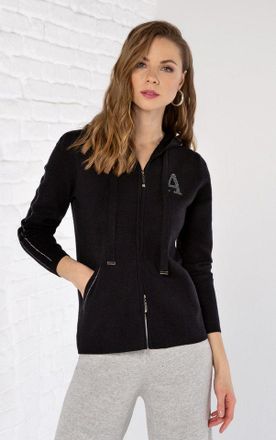 Passioni Kapuzenpullover mit Rei&szlig;verschluss in schwarz und Glitzerdetails