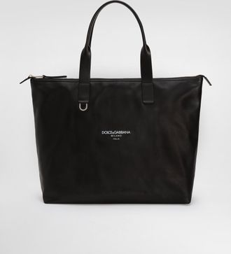 Dolce & Gabbana Mittelgroßer Shopper Aus Kalbsleder - Mann Shopper Schwarz Onesize