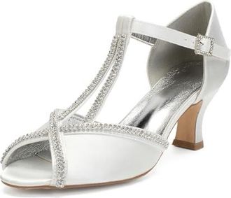 Generic Chaussures De Mariage Chaussures À Talons Femmes Bout Ouvert Talons Bas Mariée Talons Été 6.5Cmbureau Travail Soir Sandale,Ivoire,37 EU