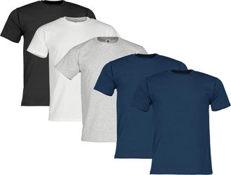 Fruit Of The Loom Heavy Cotton Tee Shirt 5er-Pack Herren, 2xNavy+1xWhite+1xBlack+1xGrey, 3XL