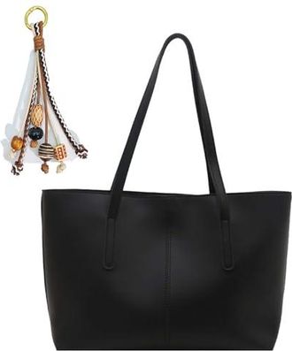 Generic Grand sac fourre-tout vintage pour femme, sac &agrave; bandouli&egrave;re en cuir v&eacute;g&eacute;talien, sac &agrave; main l&eacute;ger et d&eacute;contract&eacute; avec pendentif chic pour l&eacute;cole, le tr