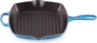 LE CREUSET Signature Gusseisen-Grillpfanne, Quadratisch, 26 cm, Für alle Herdarten inkl. Induktion geeignet, 2,86 kg, Azure, 20183262200422