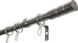 Gardinia Gardinenstangen-Set Zylinder, 1-läufig, Komplettstilgarnitur inkl. Befestigungsmaterial, Ø 19 mm, 220 cm, Metall, Edelstahl-Optik