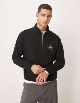 Calvin Klein Jeans Sweat &agrave; col zipp&eacute; et logo monogramme - Noir