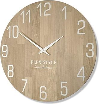 FlexiStyle Natur Durchmesser holzoptik 100% Eiche, Holz modern, Wohnzimmer, ohne tickgeräusche (50cm, Weiß) z228-d-2-50cm