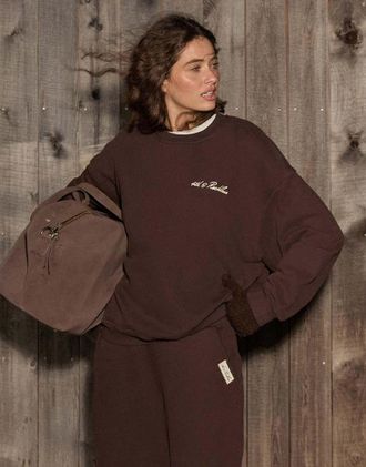 4th & Reckless Sweatshirt in Schokobraun mit hohem Baumwollanteil und aufgesticktem Logo, Kombiteil-Brown