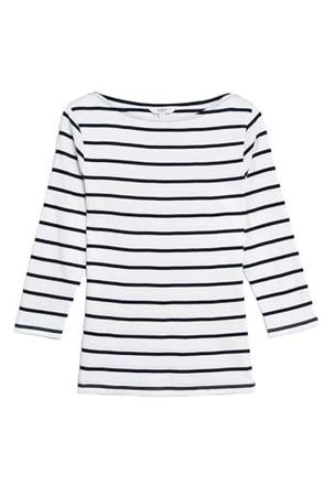 Marks and Spencer Top Coupe cintr&eacute;e Pur Coton &agrave; col Bateau et Rayures Femmes UK 22 (EU 50)