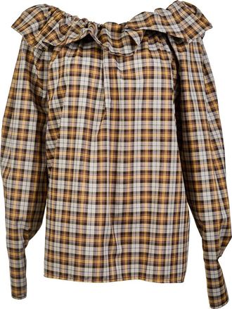 Msgm Msgm, Femme, Blouses et Chemises, Brun, Taille: 40 FR Blouse &Eacute;paule D&eacute;nud&eacute;e &agrave; Carreaux