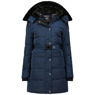 Geographical Norway Bettino Lady - Parka Longue Epaisse Chaude Femme Automne Hiver - Manteau Fin Capuche Fausse Fourure - Blouson Coupe Vent - Doudoune Elegante Femmes (M