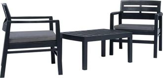 Progarden Salon ext&eacute;rieur anthracite 2 si&egrave;ges dans les fauteuils en r&eacute;sine avec coussins et table Lombok