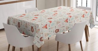 Abakuhaus Etnisch Tischdecke, Fox Bär Arrows, Inn und Outdoor Bereich geeignet Waschbar Druck Klare Farben Kein Verblassen, 140 x 200 cm, Lachs Bernstein Weiß T
