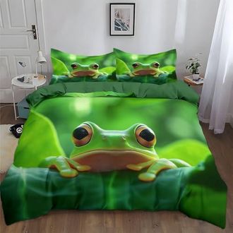 Generic Vert Arm&eacute;e Housse de Couette R&eacute;versible 90 x 190 cm Grenouille Arboricole Mignonne, Microfibre Respirante Parure de Lit pour 1 Personnes avec Fermetur