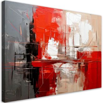 Feeby Bild auf Leinwand - Wandbilder Wohnzimmer Aesthetic - Rot und Grau - 90x60 1tlg - Schlafzimmer Wandekoration - Bilder Zimmer - Living Room - Deko Wand