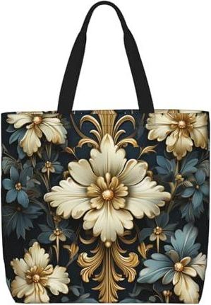 Generic Motif De Fleur Dor&eacute;e Sac Cabas R&eacute;utilisable Sacs De Courses D&eacute;contract&eacute; Sac A Main Femme Pour Universit&eacute; Quotidienne Shopping