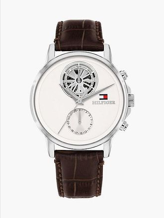 Tommy Hilfiger Montre squelette &agrave; sous-cadrans cuir marron