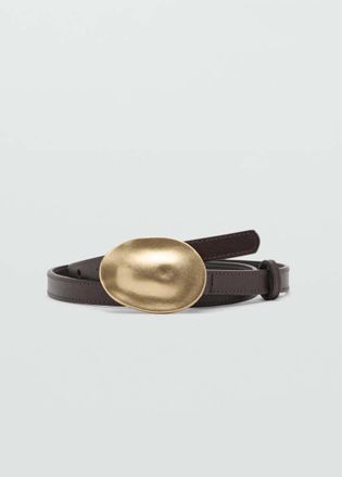 Mango Ceinture cuir boucle relief chocolat - Femme - S - MANGO