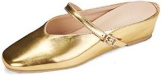 Generic Mules Mary Jane Métalliques Brillantes Femme Décor Boucle Talons Compensés Stylées Casual Fêtes Soirées,dor,38.5 EU
