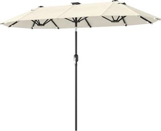 OUTSUNNY Parasol double - 292 x 150 cm - Avec LED - Angle dinclinaison r&eacute;glable - Pour terrasse, piscine, polyester - Acier, beige, 292L x 150B x 218H cm