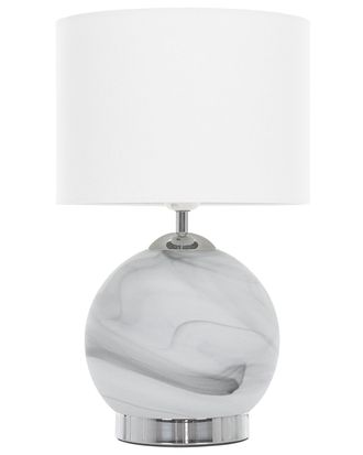Beliani Klassische Tischlampe heller Lampenschirm Glas/Polyester Marmor-Optik wei&szlig; Uele