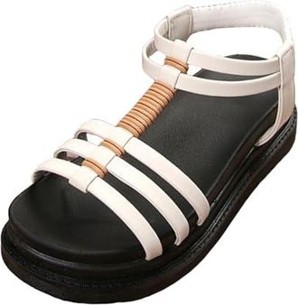 Generic Sandales dété pour femme, taille 38, sandales dété élégantes à lanières, plateforme solide, chaussures creuses, sangle de cheville élastique pour femm