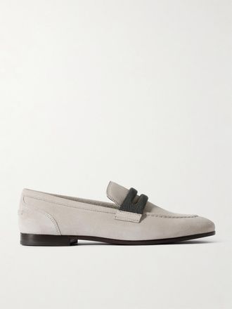 Brunello Cucinelli Mocassins En Daim &Agrave; Perles - Gris