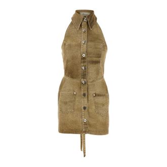 Blumarine Buttoned Print Mini Dress - - Dresses - Damen - Beige - XS