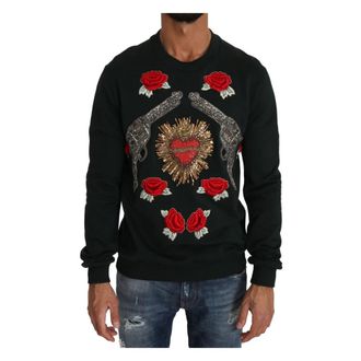 Dolce & Gabbana Kristallherz Gr&uuml;ner Baumwollpullover - - Sweatshirts & Hoodies - Herren - Gr&uuml;n - S